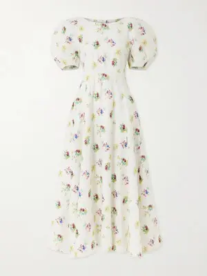 Gabriela Hearst Ranya Floral-Print Linen-Twill Dress Neutrals