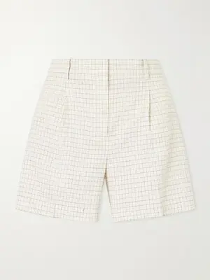 Theory Checked Linen-blend Shorts - Neutrals