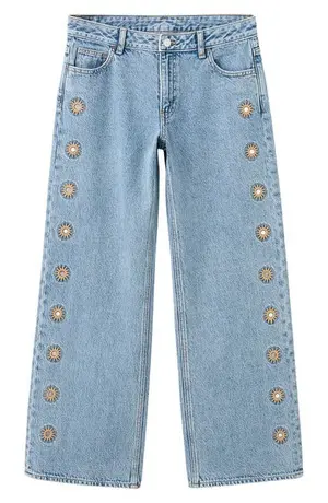 Mango Embroidered Straight Leg Nonstretch Jeans