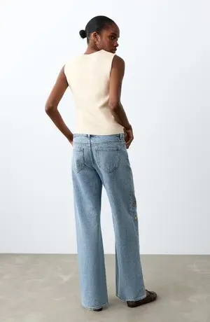 Mango Embroidered Straight Leg Nonstretch Jeans