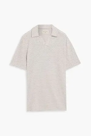 Officine Générale Simon Striped Cotton And Linenblend Polo Shirt - Gray