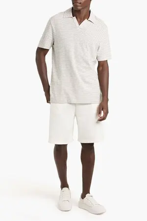 Officine Générale Simon Striped Cotton And Linenblend Polo Shirt - Gray