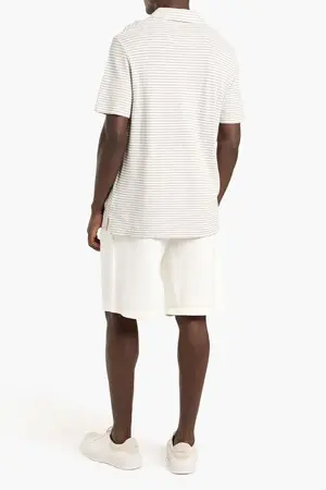 Officine Générale Simon Striped Cotton And Linenblend Polo Shirt - Gray