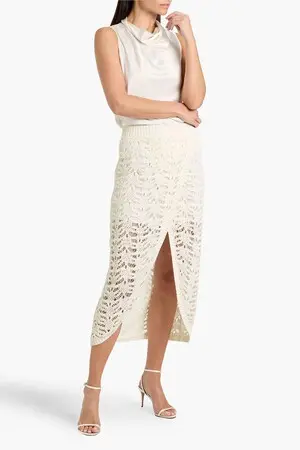 Brunello Cucinelli Crocheted Linen-blend Midi Skirt - Ecru