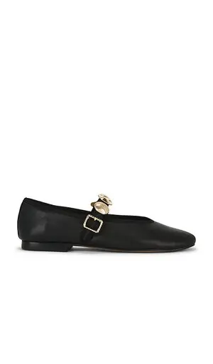 Dolce Vita Relan Flat In Leather With Gold-tone Accents - Black