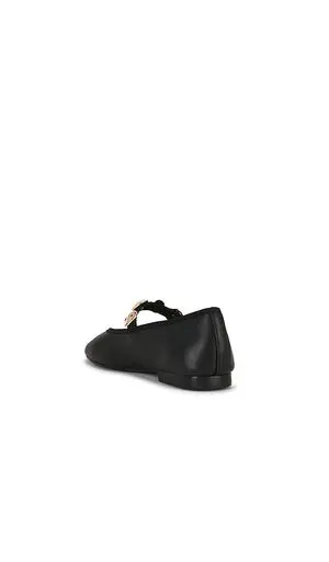 Dolce Vita Relan Flat In Leather With Gold-tone Accents - Black