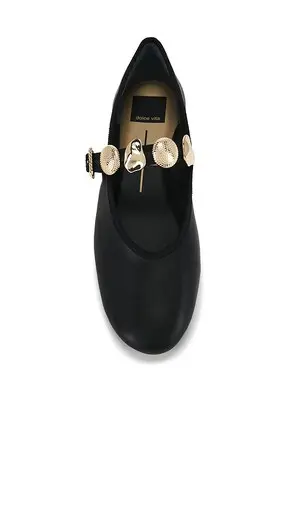 Dolce Vita Relan Flat In Leather With Gold-tone Accents - Black