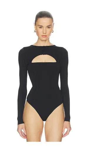 FLEUR DU MAL Rib Shrug Bodysuit - Black