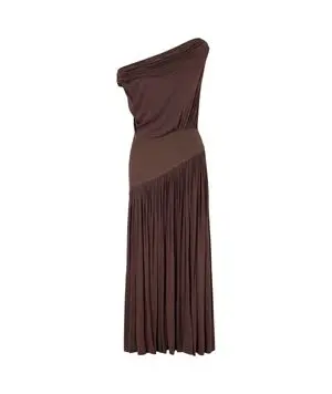 ABADIA Gwen One-shoulder Maxi Dress - Brown