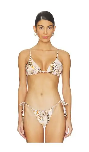 AFRM Capri Beaded Triangle Bikini Top - Ember Swirl Shell