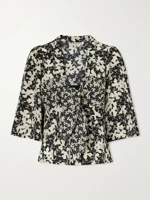 Maison Mayle Floral-print Silk Top - Black