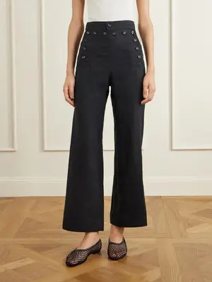 BODE Sailor Cropped Linen Wide-leg Pants - Black