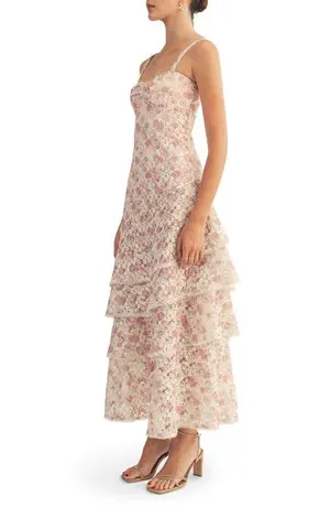 AROSE STUDIO Lorraine Layered Ruffle Sleeveless Maxi Dress - Pink Multi