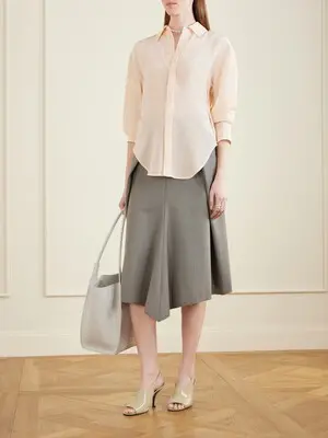 Victoria Beckham Pleated Wool Midi Skirt