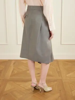 Victoria Beckham Pleated Wool Midi Skirt