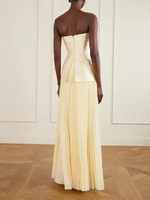 Solace London Claudette Strapless Twill And Chiffon Gown - Yellow