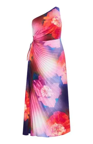 City Chic Floral Print One-shoulder Pleated Dress - Floral Firework
