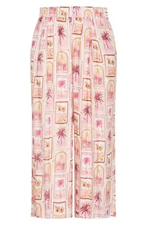 City Chic Postcard Print Wide Leg Pants