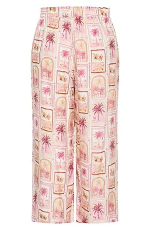City Chic Postcard Print Wide Leg Pants