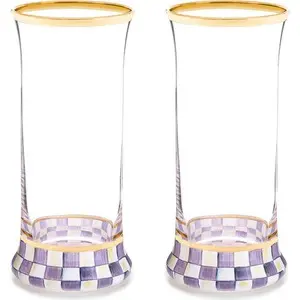 MACKENZIE-CHILDS Check Set Of 2 Highball Glasses - Violet
