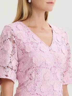 Misook Floral Lace Applique Woven Midi Dress