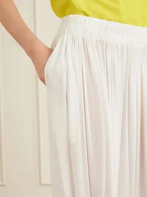 Alaïa Shirred Silk-blend Georgette Tapered Pants - Neutrals