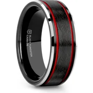 LARSON JEWELERS Olis Wire Finish Tungsten Wedding Band - Black/red