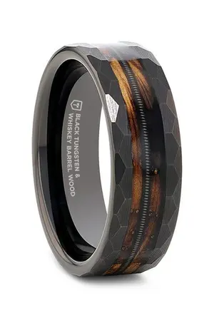 LARSON JEWELERS Riff Barrel Wood Tungsten Wedding Band - Black/brown