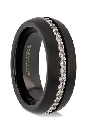 LARSON JEWELERS Tsar Tungsten Carbide Ring With White Sapphires - Black