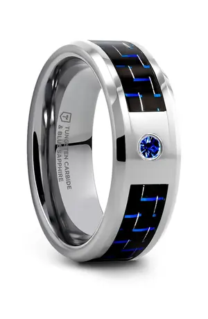 LARSON JEWELERS Neptune Tungsten Carbide Band - Silver/black/blue