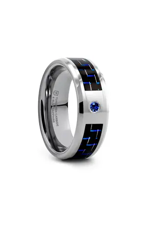 LARSON JEWELERS Neptune Tungsten Carbide Band - Silver/black/blue