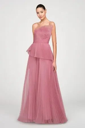 Theia Delphine Pleated Organza Gown - Dusk
