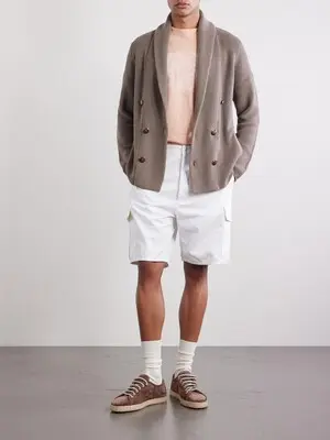 Brunello Cucinelli Shawl-collar Double-breasted Ribbed Cardigan - Brown