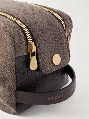 Brunello Cucinelli Leather-trimmed Cotton Wash Bag - Brown