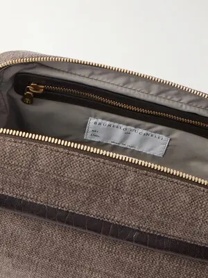 Brunello Cucinelli Leather-trimmed Cotton Wash Bag - Brown