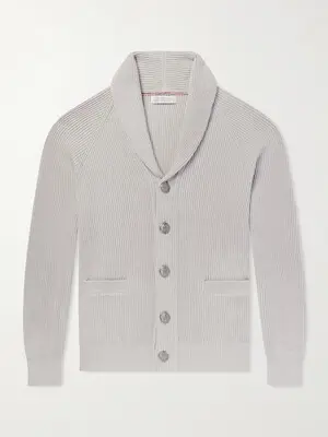 Brunello Cucinelli Shawl-collar Ribbed Cardigan - Neutrals