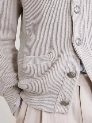 Brunello Cucinelli Shawl-collar Ribbed Cardigan - Neutrals
