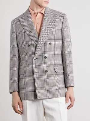 Brunello Cucinelli Prince Of Wales Checked Linen, Silk And Wool-blend Tweed Blazer