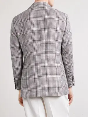 Brunello Cucinelli Prince Of Wales Checked Linen, Silk And Wool-blend Tweed Blazer
