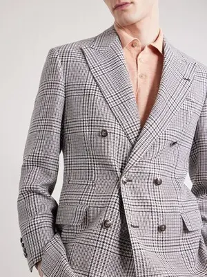 Brunello Cucinelli Prince Of Wales Checked Linen, Silk And Wool-blend Tweed Blazer