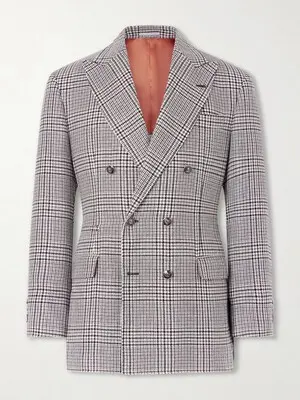 Brunello Cucinelli Brunello Cucinelli - Prince Of Wales Checked Linen, Silk And Wool-Blend Tweed Blazer - Men - Gray  Gray