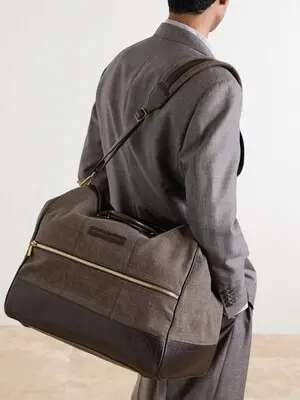 Brunello Cucinelli Boston Leather-trimmed Woven Weekend Bag