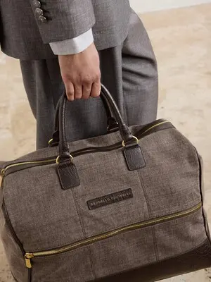 Brunello Cucinelli Boston Leather-trimmed Woven Weekend Bag