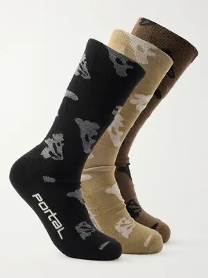 PORTAL Lineage Three-pack Cotton-blend Socks - Black