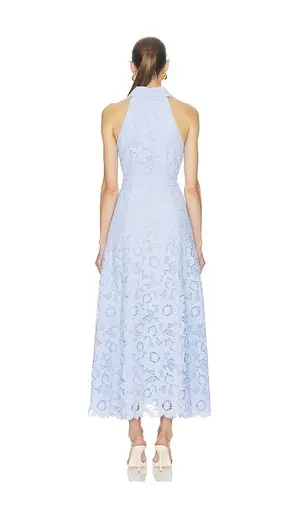 ELLIATT Lace Collared Maxi Dress With Belt - Blue