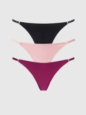 Frederick's Of Hollywood Bailey Stretch Cotton Thong 3 Pack - Multi-color