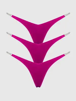 Frederick's Of Hollywood Petra Clear Side Slider Satin Thong 3 Pack - Multi-color