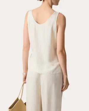 Theory Washed Twill Stripe Drawstring Tank Top - Neutral