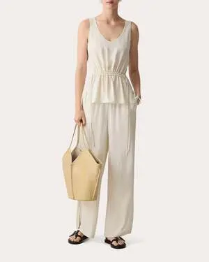 Theory Washed Twill Stripe Drawstring Tank Top - Neutral