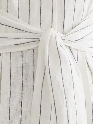 REISS Estella Linen Pinstripe Belted Playsuit